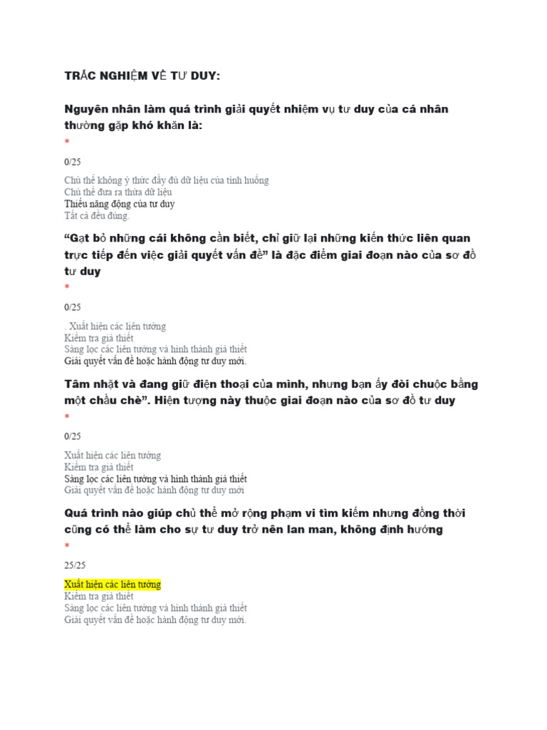 TRẮC NGHIỆM VỀ TƯ DUY | PDF