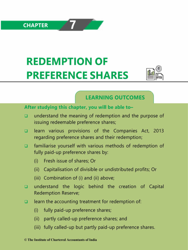 Chapter 7 Redemption of Preference Shares | PDF
