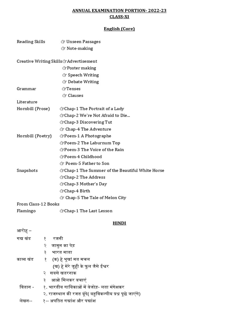 Class-Xi Annual Exam Portion | PDF