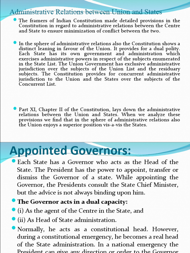 Administrative Relations Between Union and State | PDF | Government Of ...