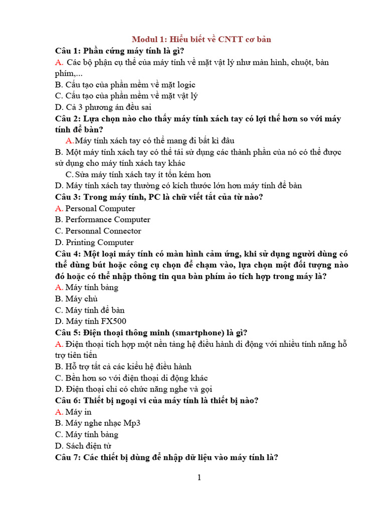 Modul 1 Hiểu biết về CNTT cơ bản | PDF
