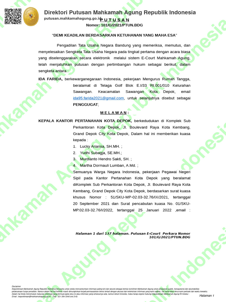 Putusan 101 G 2021 Ptun - BDG 20231225192615 | PDF