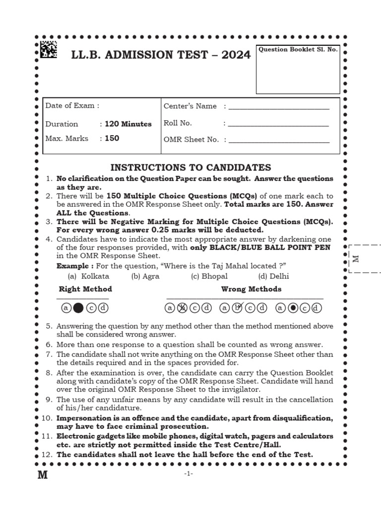 Master Question Booklet LL.B - 2024 | PDF | Virtual Reality | Linguistics