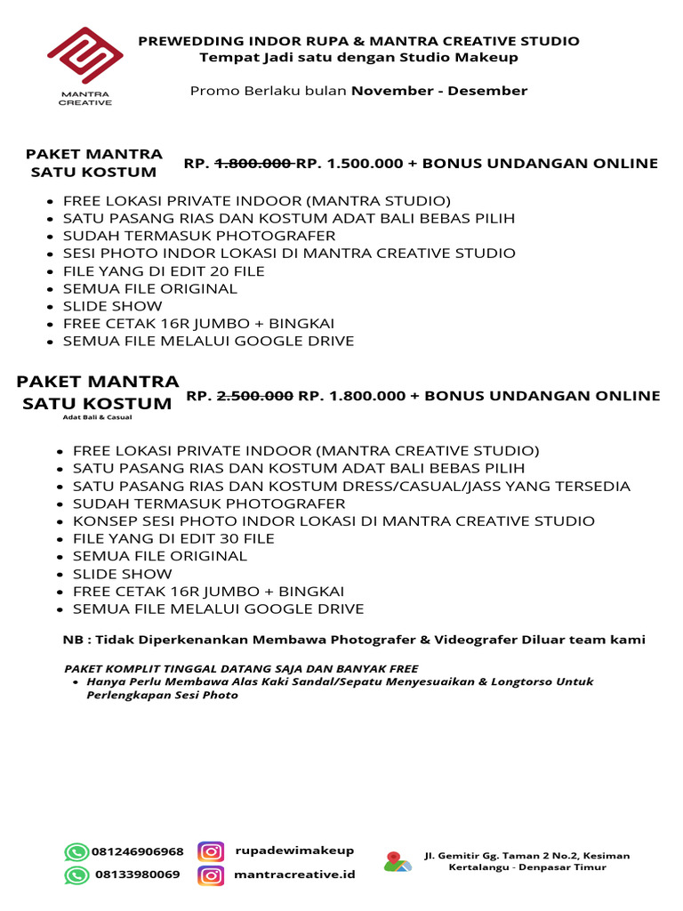 Promo Prewedding Mantra Studio | PDF