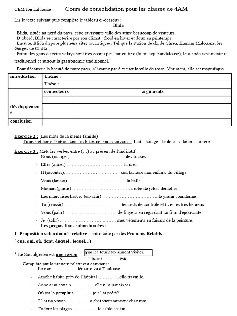 Consolidation Grammaticale 4AM | PDF