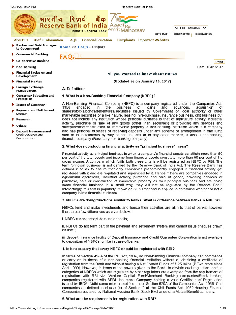 Reserve Bank of India NBFC Queries | PDF | Non Bank Financial ...