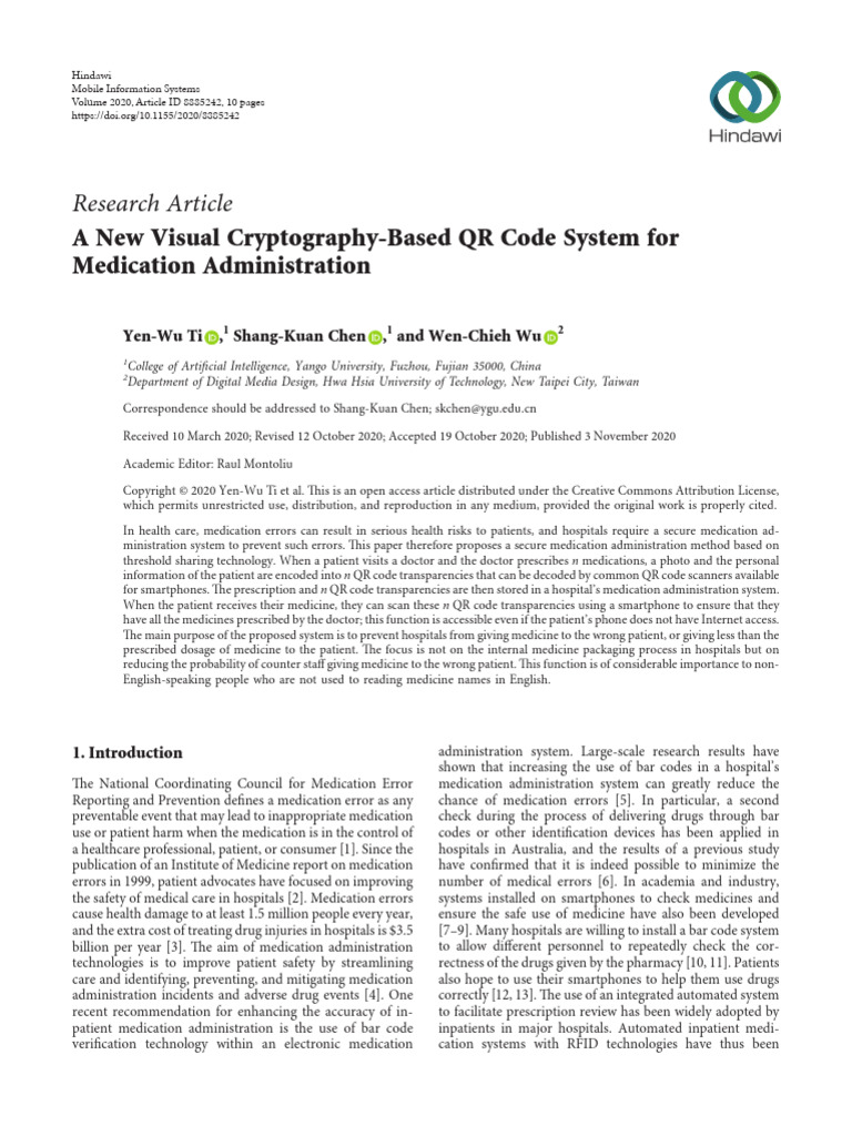 Research Article: A New Visual Cryptography-Based QR Code System For Medication Administration ...