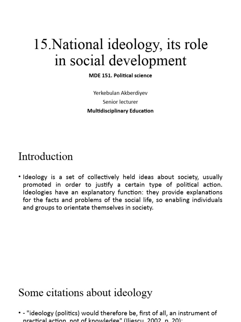 Lecture #15. National Ideology, Its Role in Social Development. | PDF ...