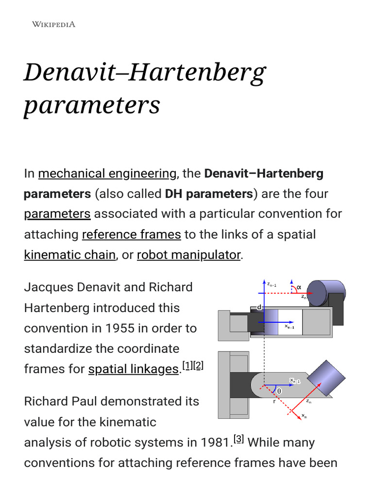 Denavit-Hartenberg Parameters - Wikipedia | PDF | Mechanics | Euclidean Geometry
