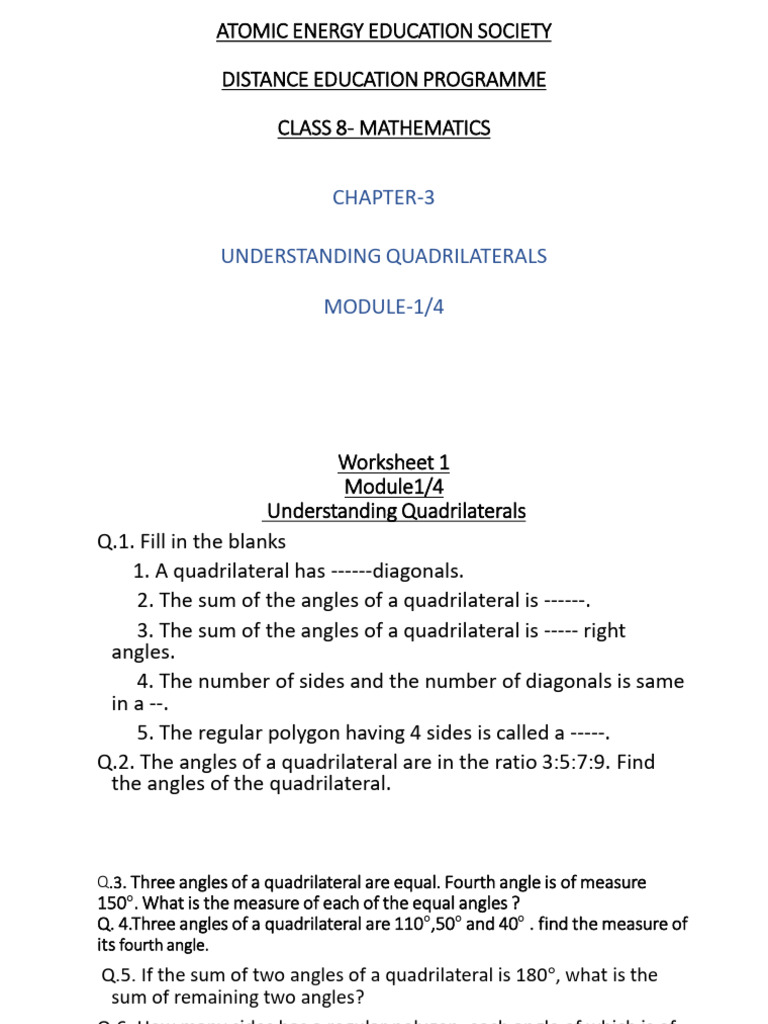 Worksheet (Understanding Quadrilaterals) (Module 1) | PDF | Teaching ...