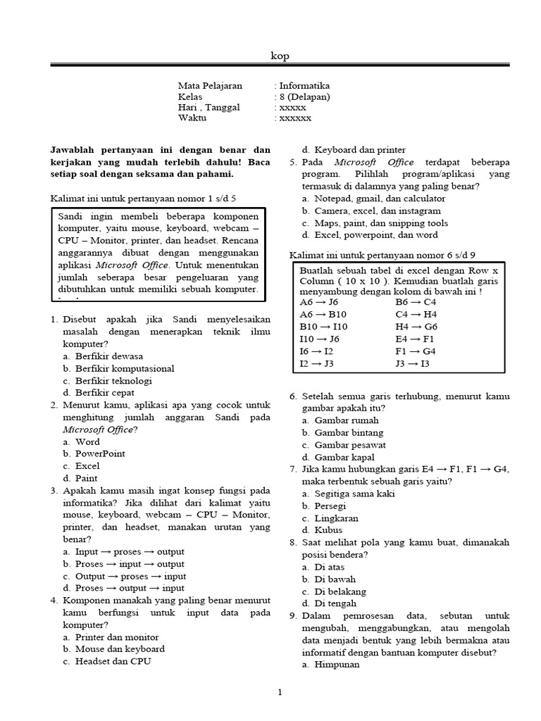 Soal Sumatif Akhir Semester Informatika Kls 8 | PDF