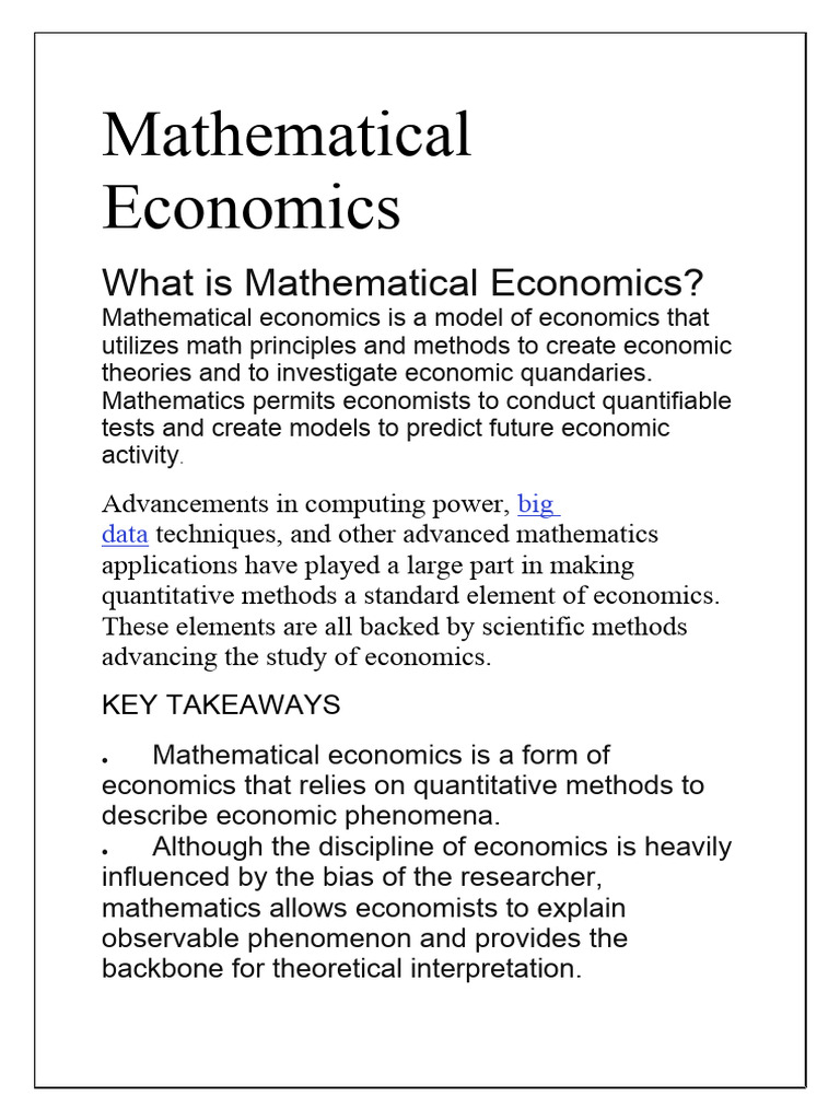 Mathematical Economics | Download Free PDF | Economics | Mathematical ...