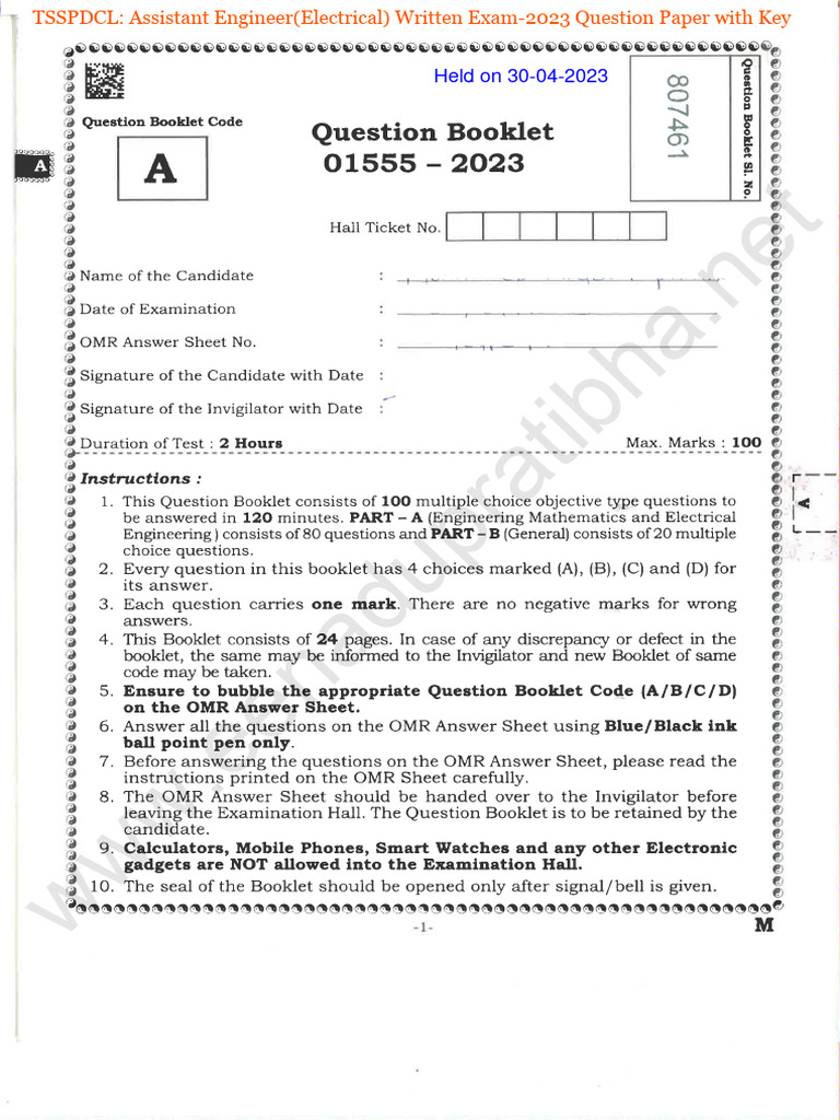 TS Assistant Engineer QuestionPaper With Key 30042023 843 | PDF