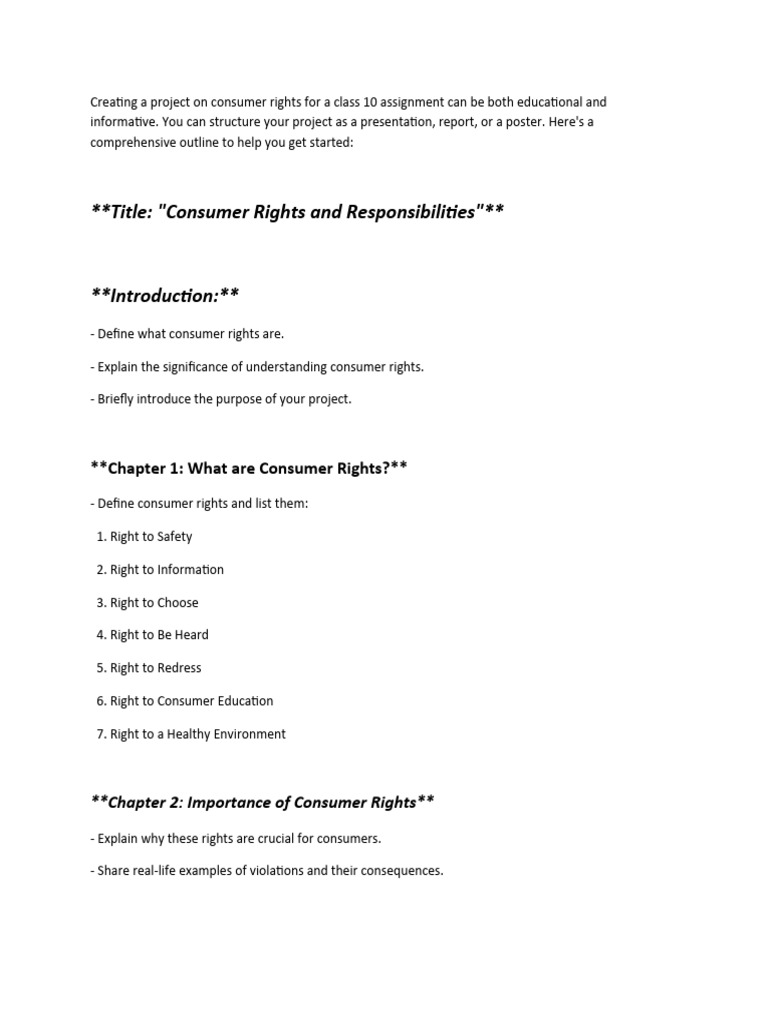 Class 10 Consumer Rights Project Guide | PDF | Consumer Protection