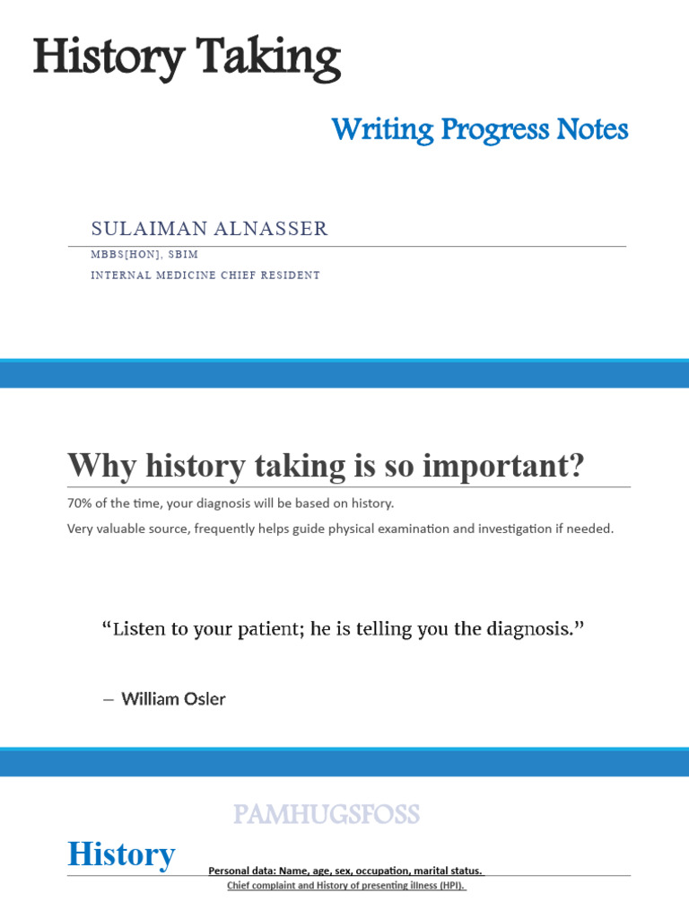History Taking - Progress Notes | PDF | Physical Examination | Medical ...