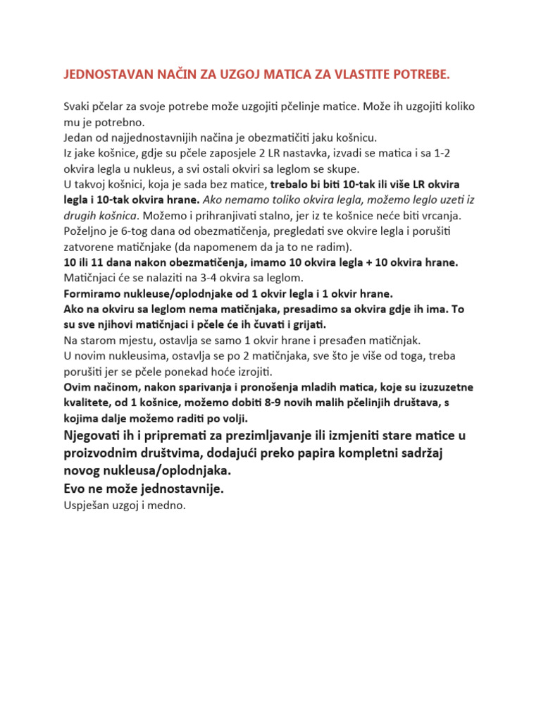 Jednostavan Način Za Uzgoj Matica Za Vlastite Potrebe | PDF