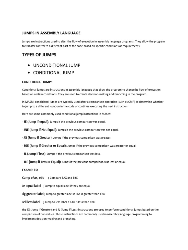 JUMPS IN ASSEMBLY LANGUAGE | PDF | Computing | Software Development