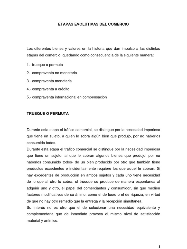 Etapas Evolutivas Del Comercio | PDF | Permuta | Comercio
