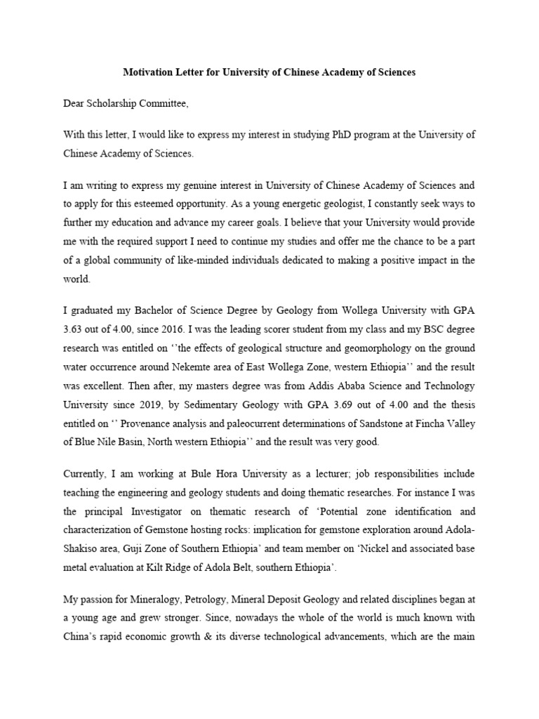 Motivation Letter For China | PDF | Geology | China