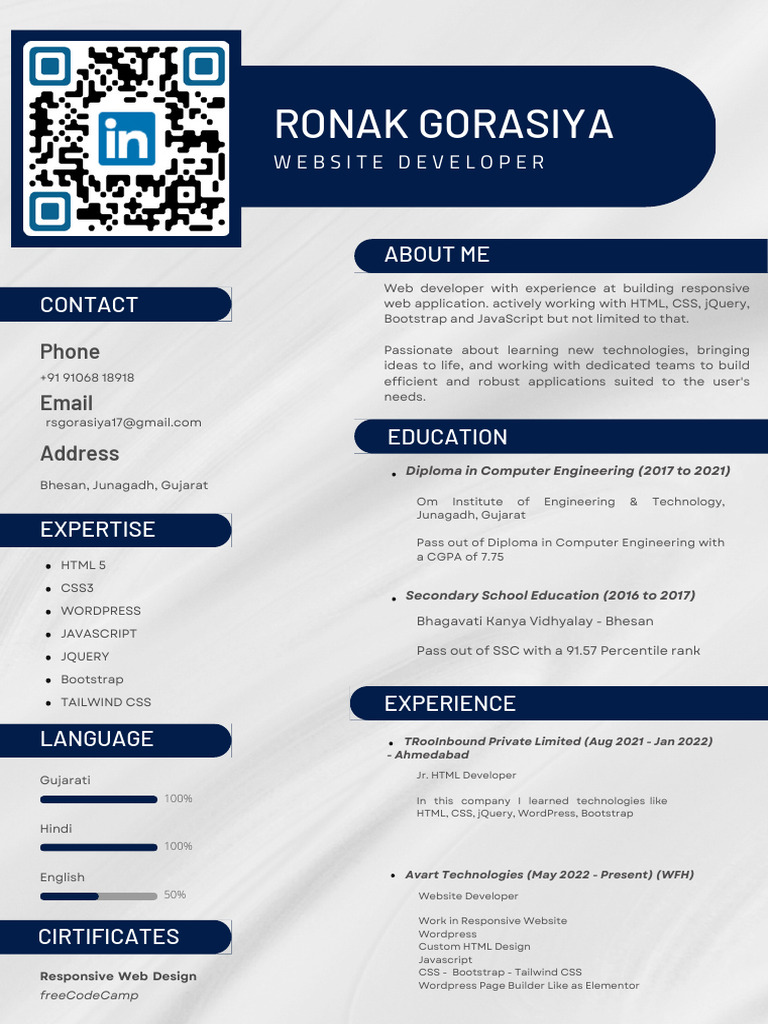 Ronak Gorasiya Resume | PDF | Art | Computers