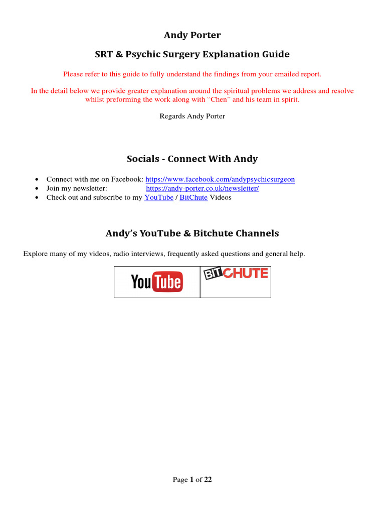 Andy Porter - SRT - Findings Explanation Guide | PDF | Soul | Experience