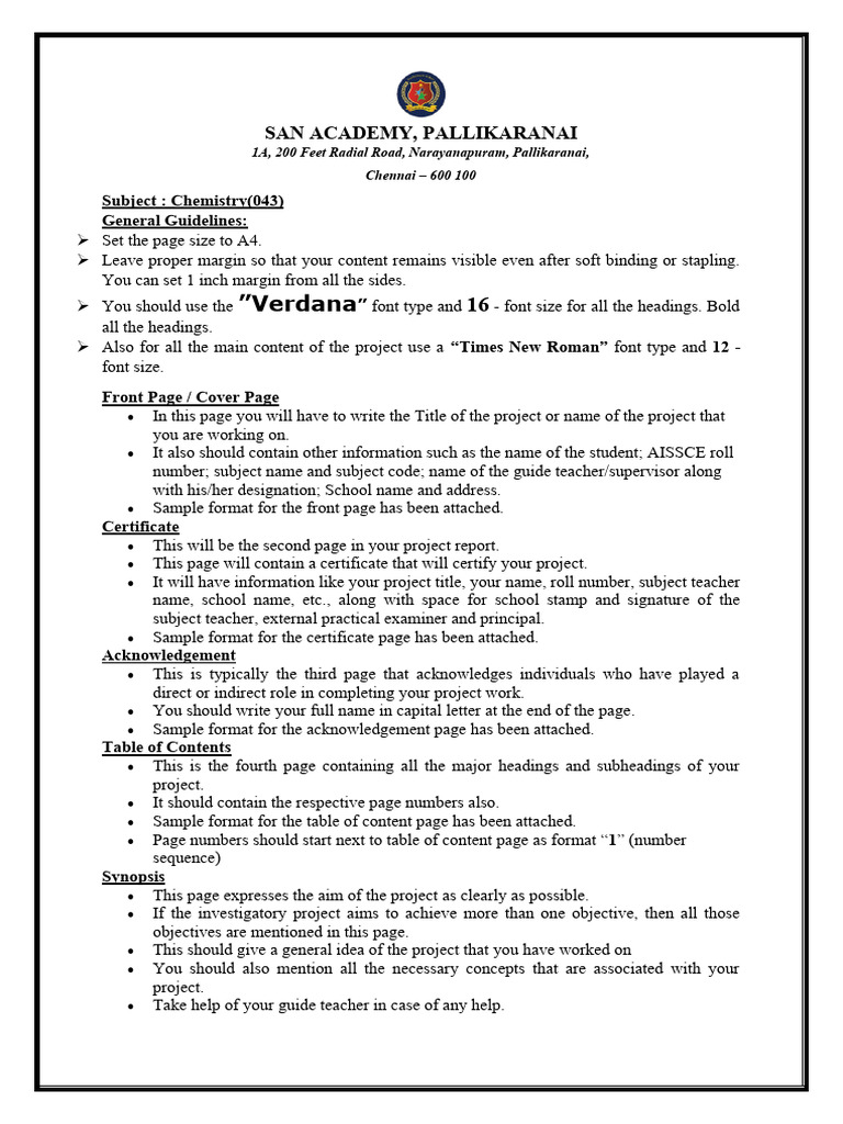 CHE - Investigatory Project Guidelines | PDF | Art