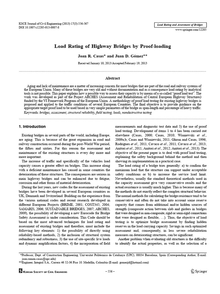 Load Rating of Highway Bridges by Proof-Loading: Joan R. Casas and Juan ...