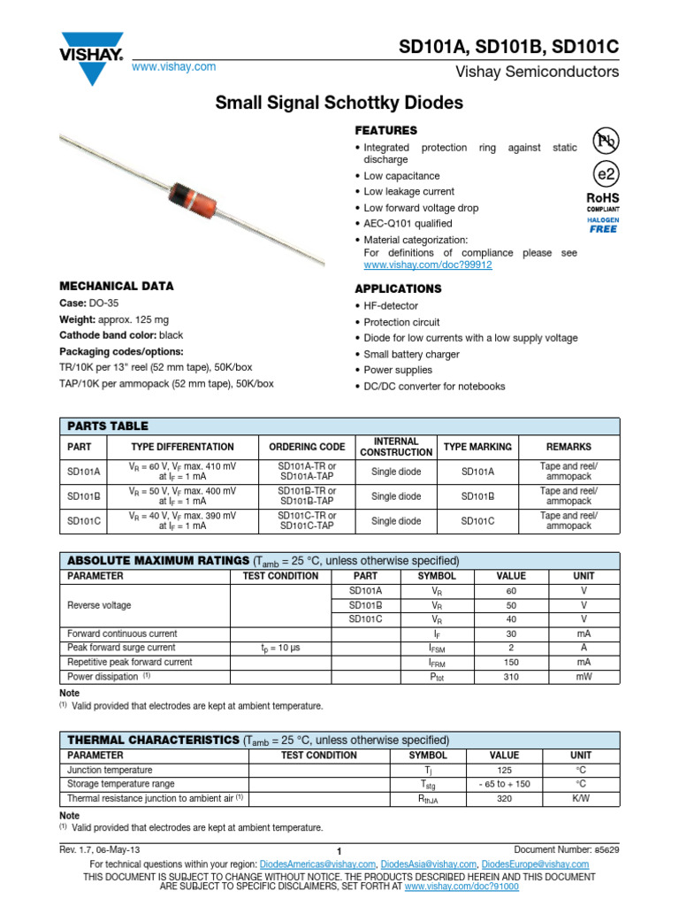 SD101A, SD101B, SD101C: Vishay Semiconductors | PDF | Diode ...