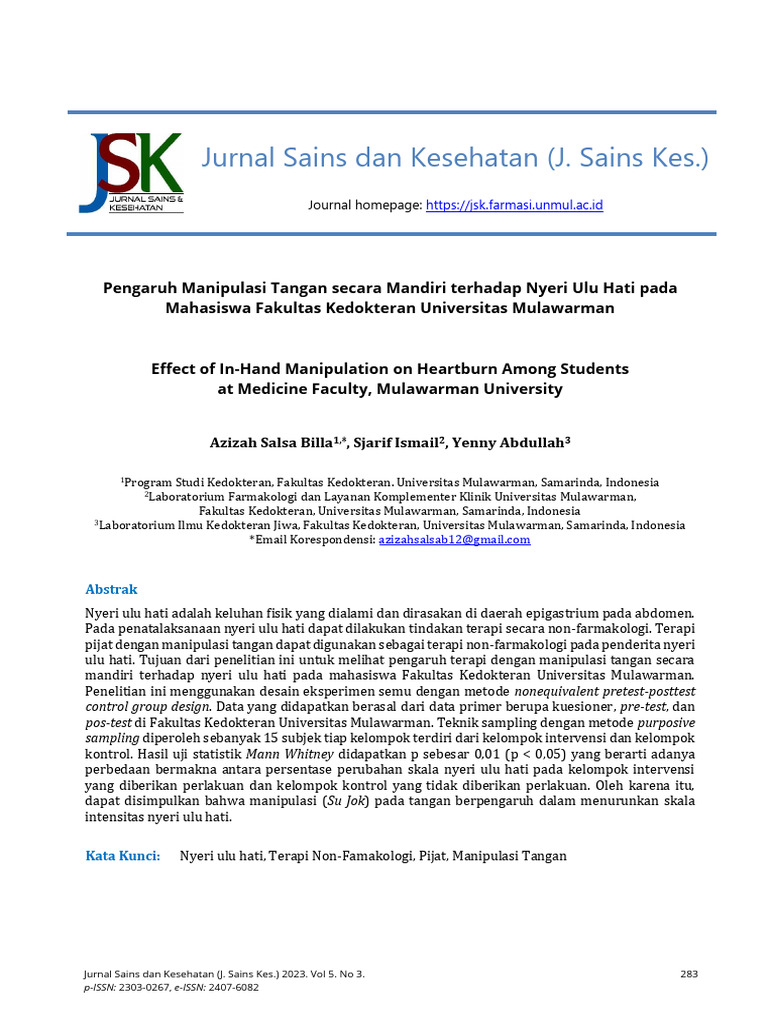 Jurnal Sains Dan Kesehatan (J. Sains Kes.) : Journal Homepage | PDF
