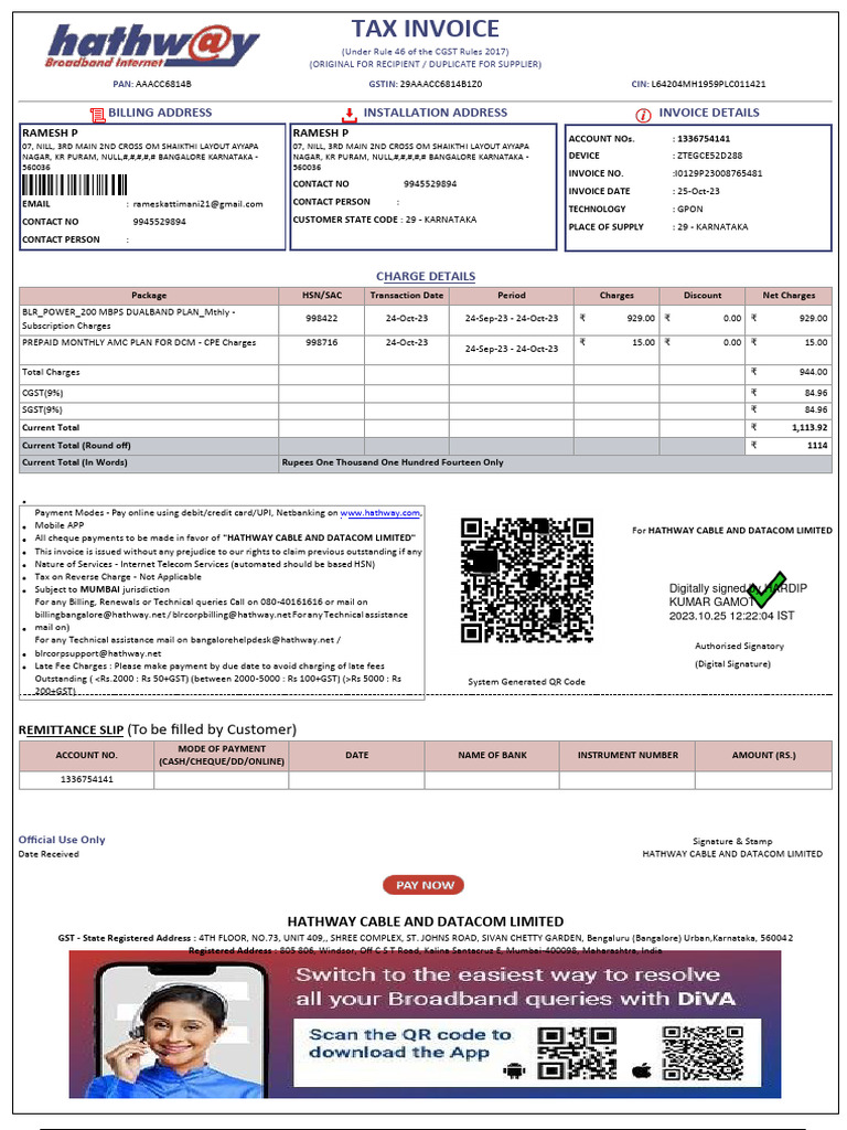Internet Bill Oct 23 | PDF