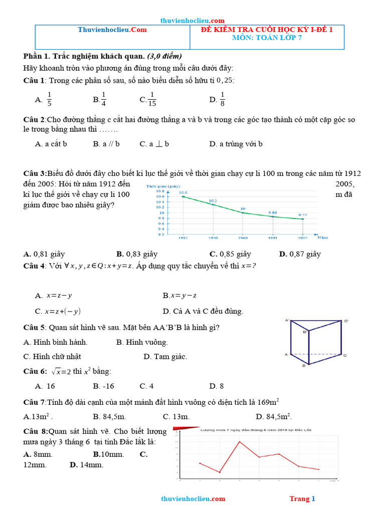 Bo de Thi HK1 Toan 7 Nam 2022 2023 Co Dap An | PDF