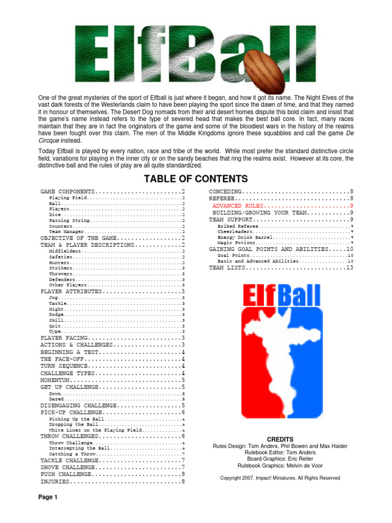 ElfBall Rules Ver4 0 | PDF