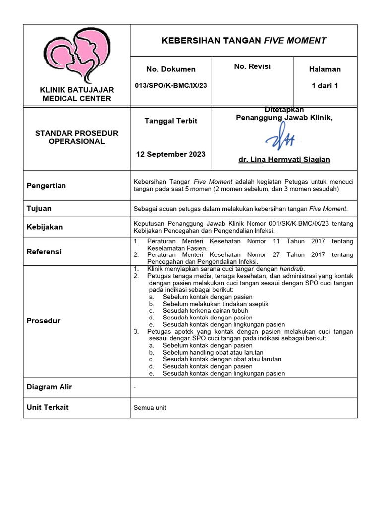 Spo Kebersihan Tangan Five Moment | PDF