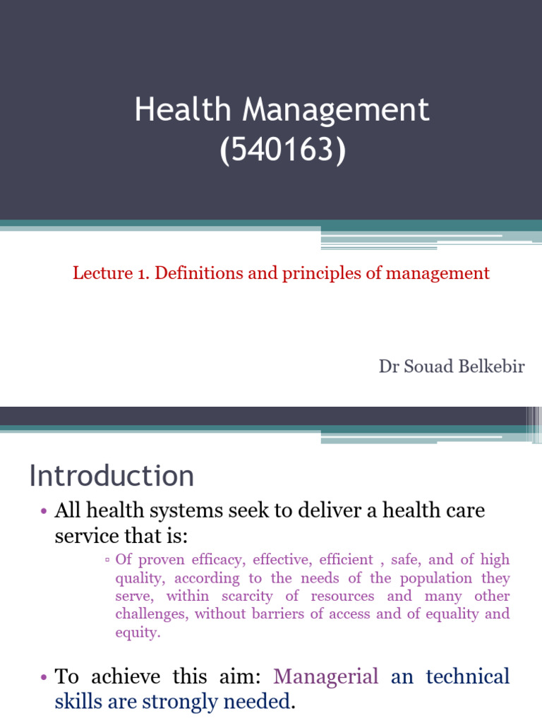 Introduction To Health Management | PDF