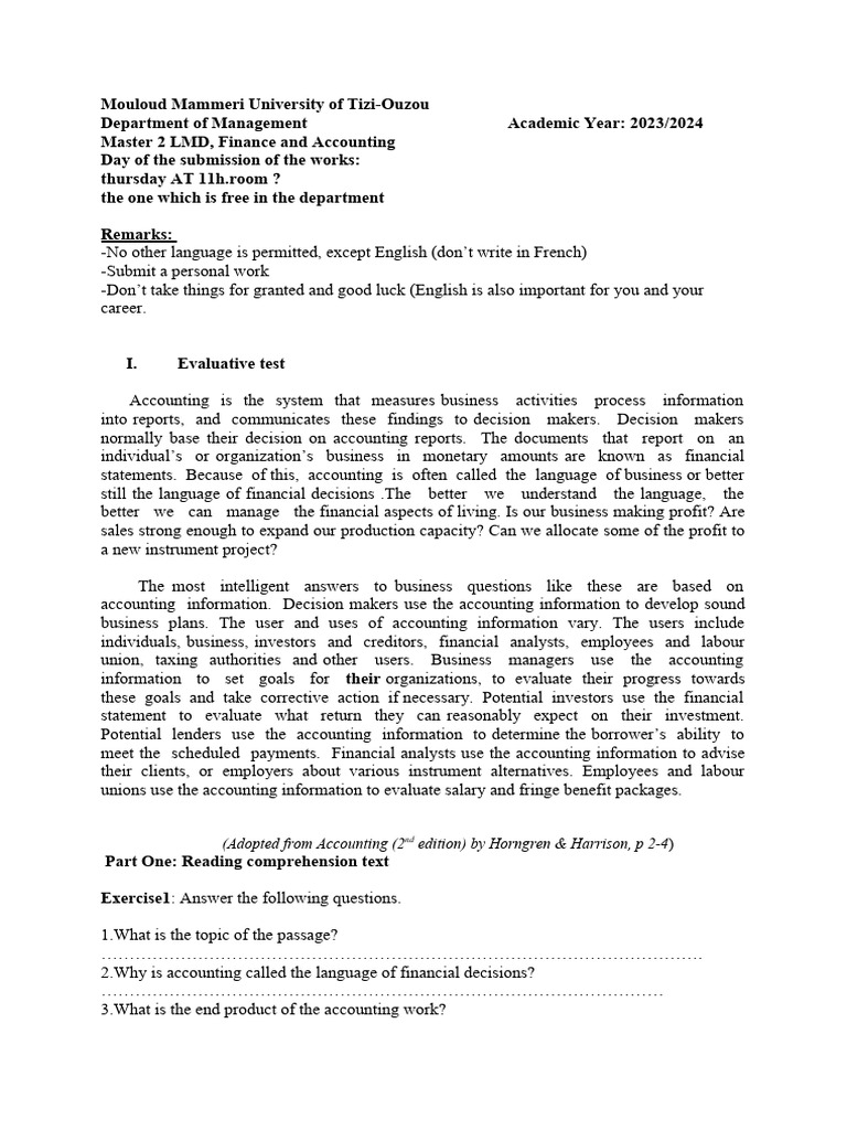 L2 Sujet Examen D'anglais | PDF | Accounting | Financial Analyst