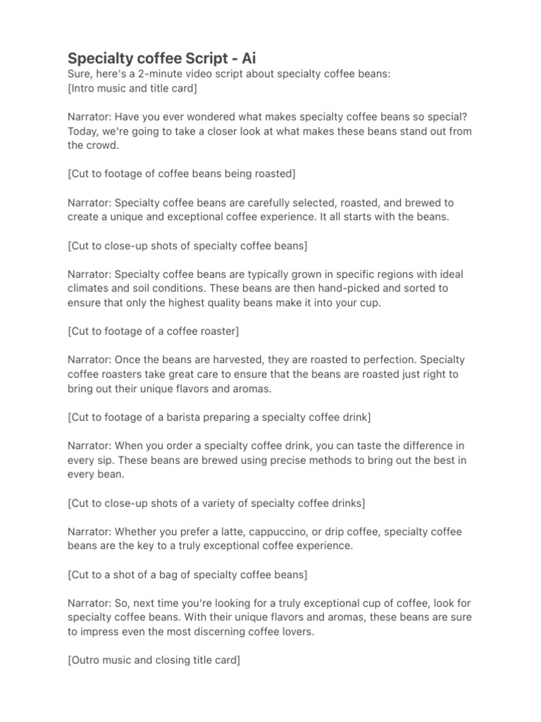Specialty Coffee Script Shot List | PDF