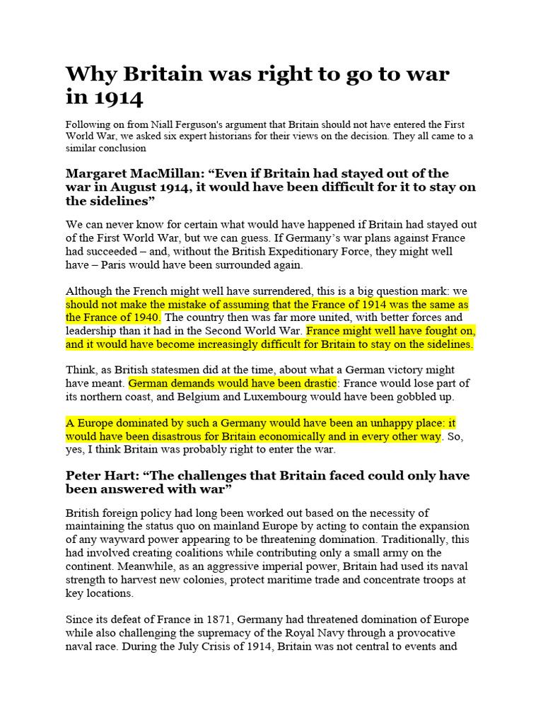 Why Britain Was Right To Go To War in 1914 Modified | PDF | British ...