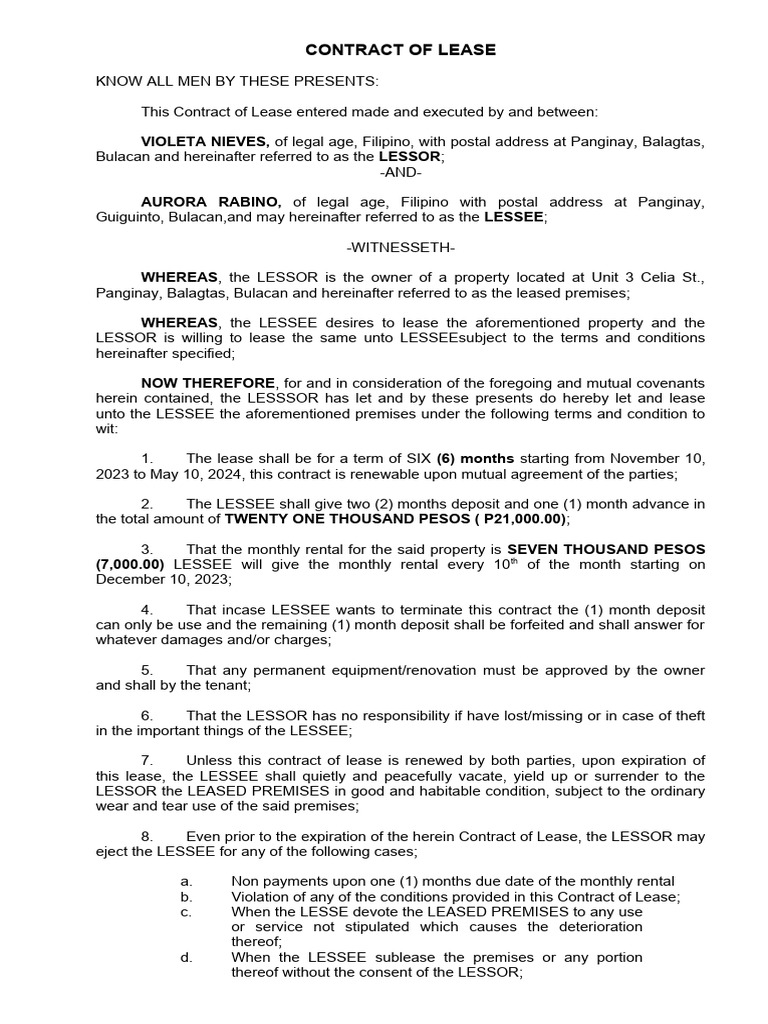 Contract of Lease | PDF | Lease | Consent