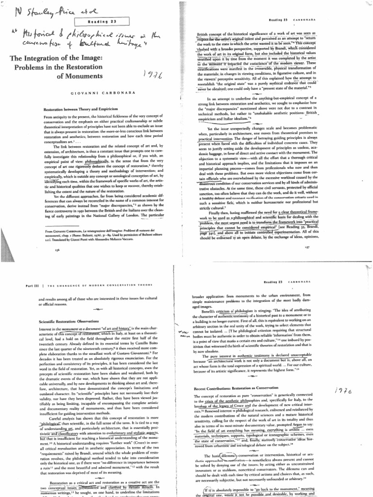 Modern Conservation Theory - Giovanni Carbonara | PDF