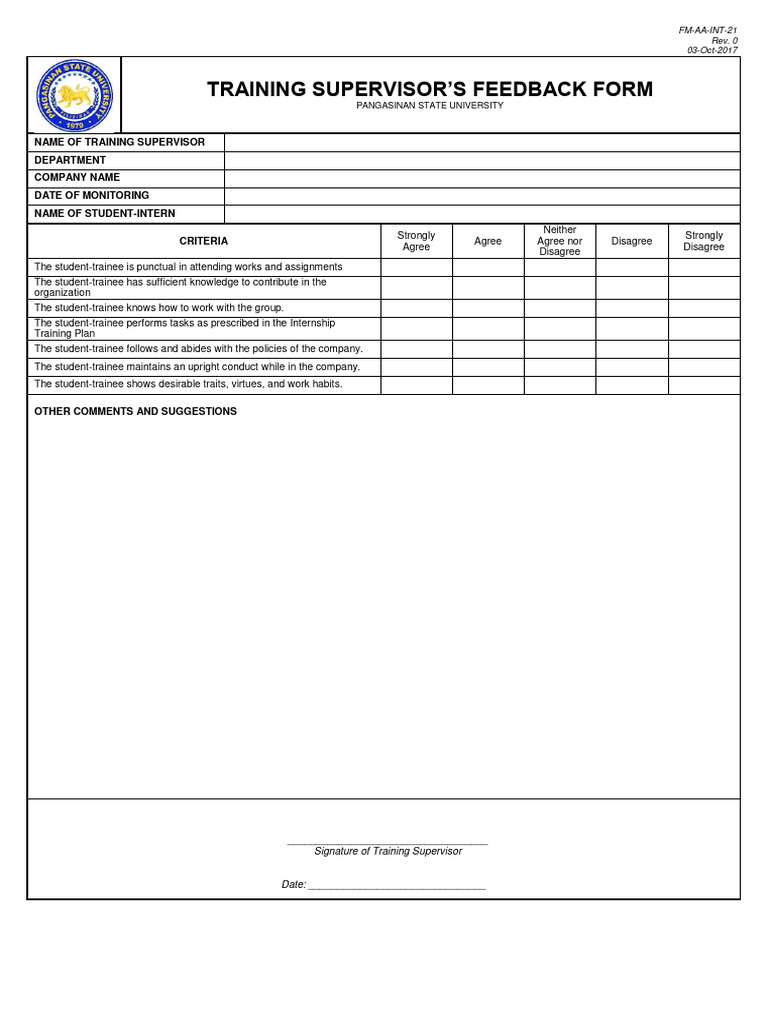 21-Training Supervisors Feedback Form | PDF