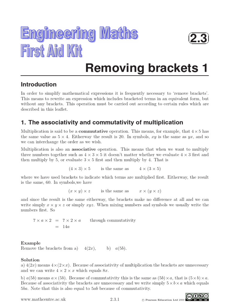 2.3 Removing Brackets 1: C Pearson Education LTD 2000 | PDF | Multiplication | Mathematics