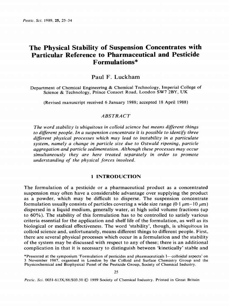 The Physical Stability of Suspension Concentrates | PDF | Science ...