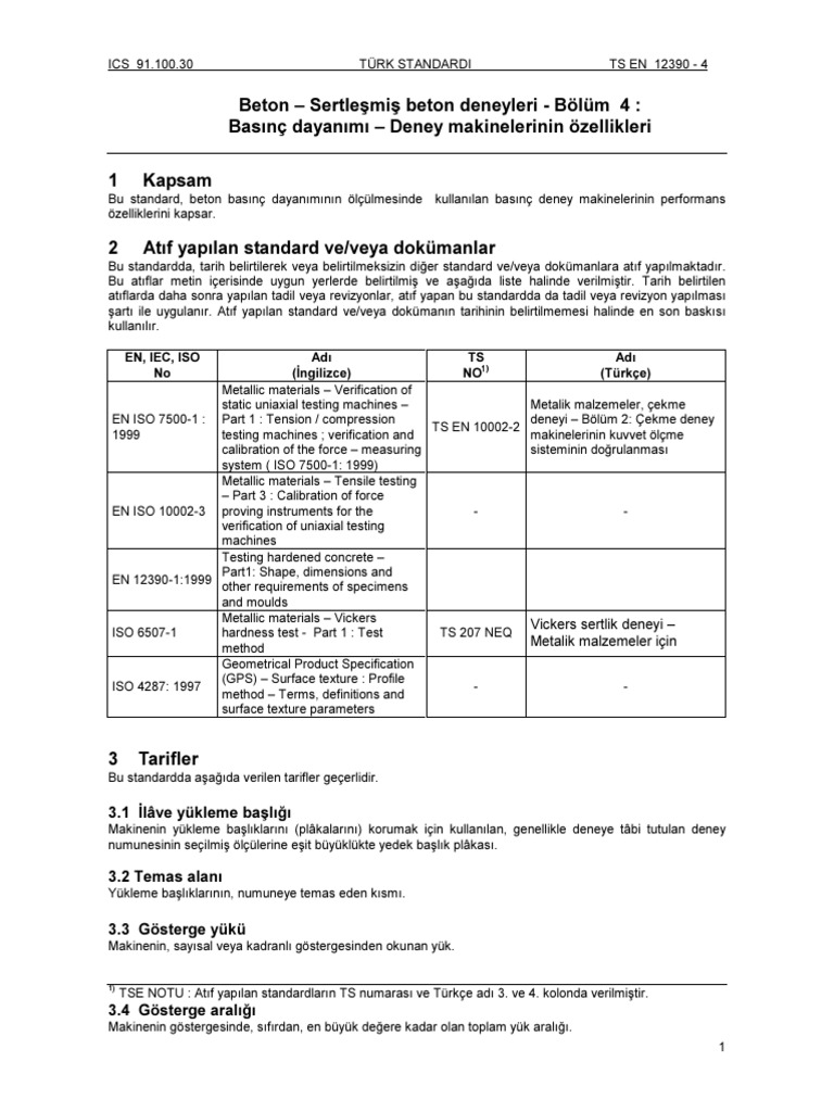 TS en 12390-4 Sertlesmis Beton Basinc Presi | PDF