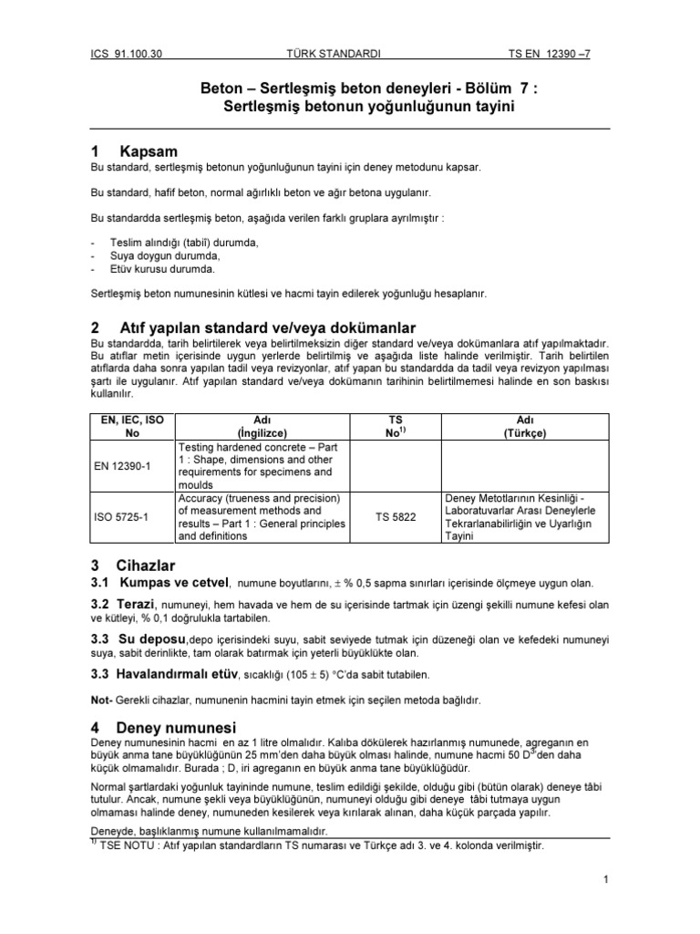 TS en 12390-7 Sertlesmis Beton Yogunluk | PDF