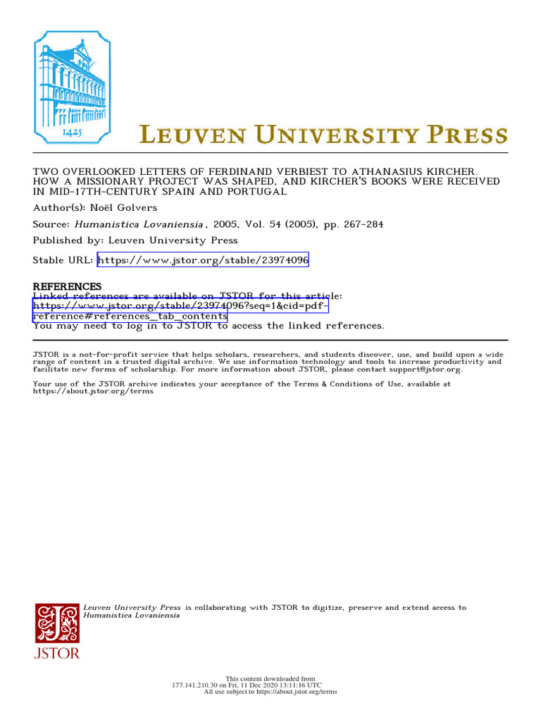 TWO OVERLOOKED LETTERS OF FERDINAND VERBIEST TO ATHANASIUS KIRCHER ...