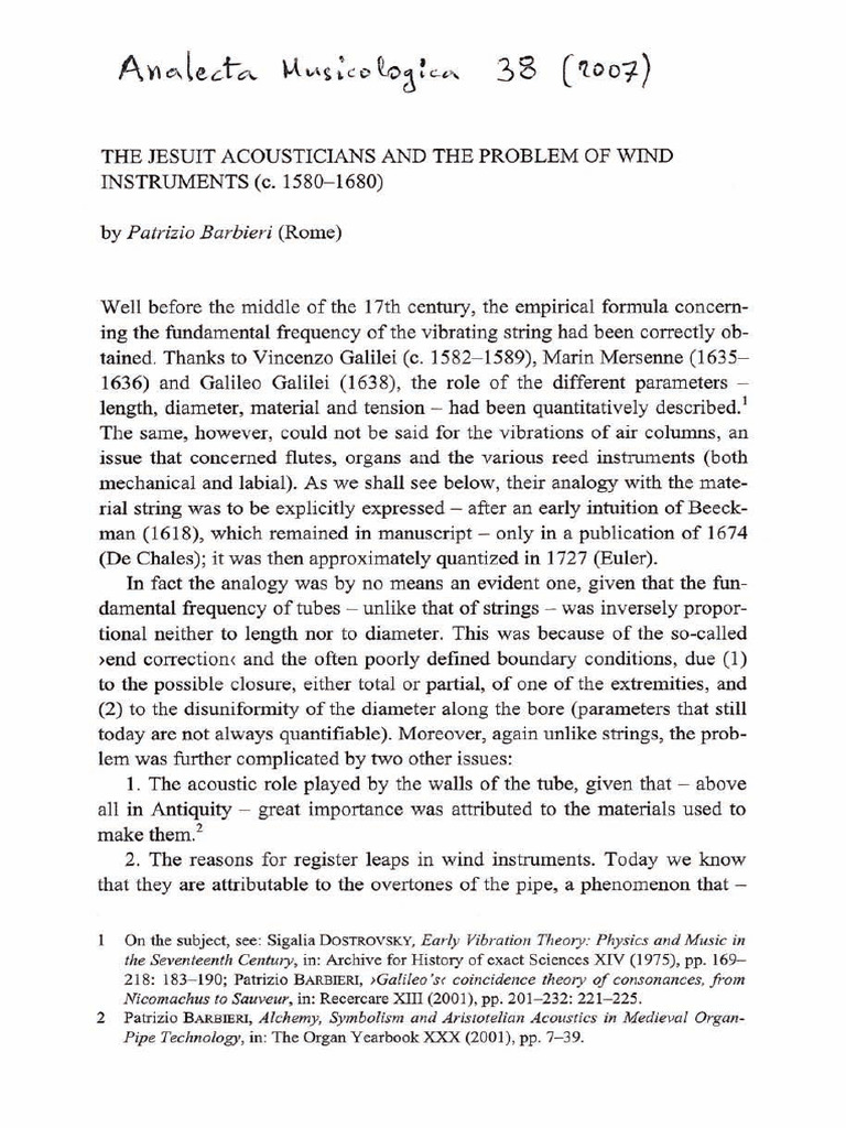The Jesuit Acousticians and The Problem | PDF
