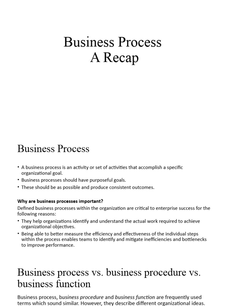 U1 Business Process - A Recap | PDF | Business Process | Business