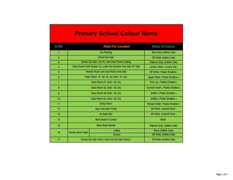 School Colour Code | PDF