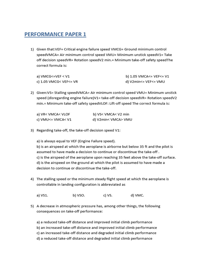 Performance Q Paper | PDF | Takeoff | Runway