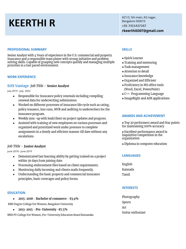 Resume | PDF | Insurance | Underwriting